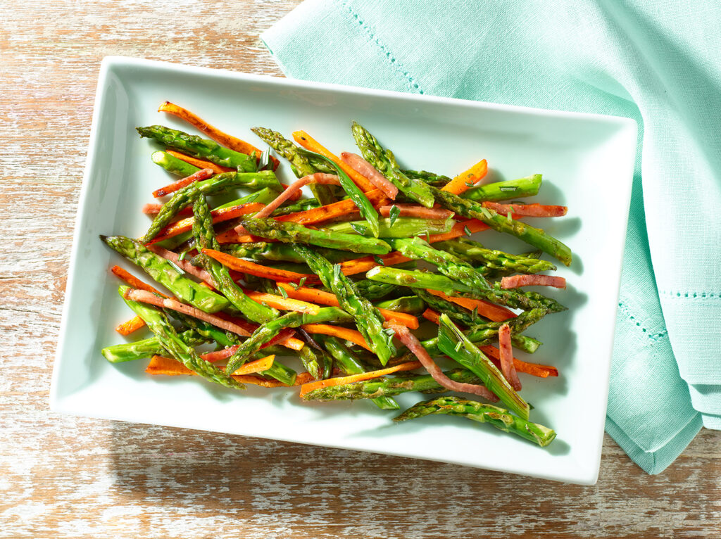 Roasted Asparagus and Carrots with Crispy Serrano Ham - Recipes | Goya ...